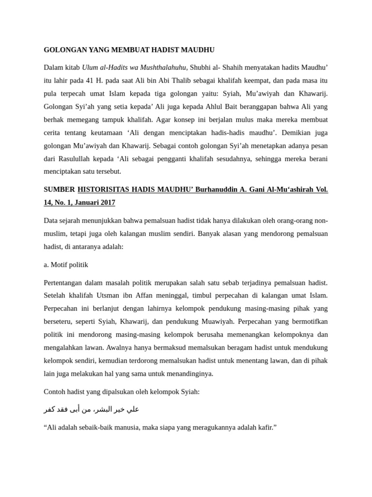 Golongan Pembuat Hadist Maudhu dalam Islam | PDF
