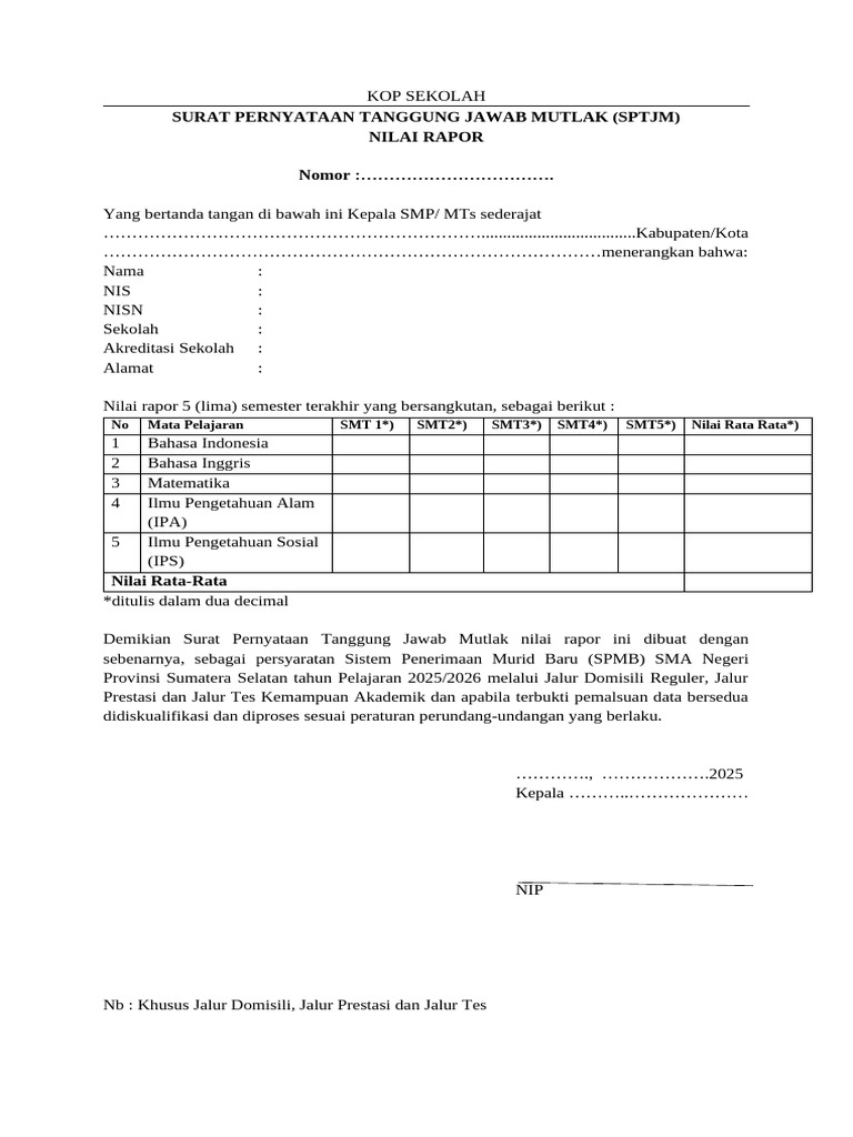 Format SPTJM Kepala Sekolah | PDF
