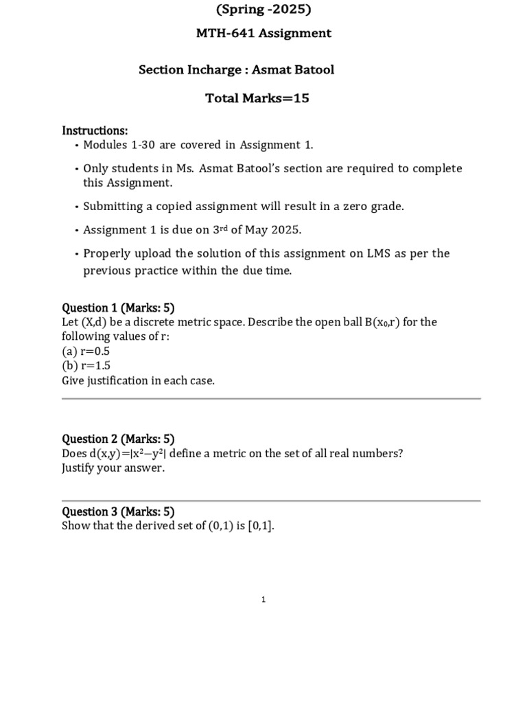 Assignment_MTH641_Spring 2025(Section Incharge-Asmat Batool) | PDF
