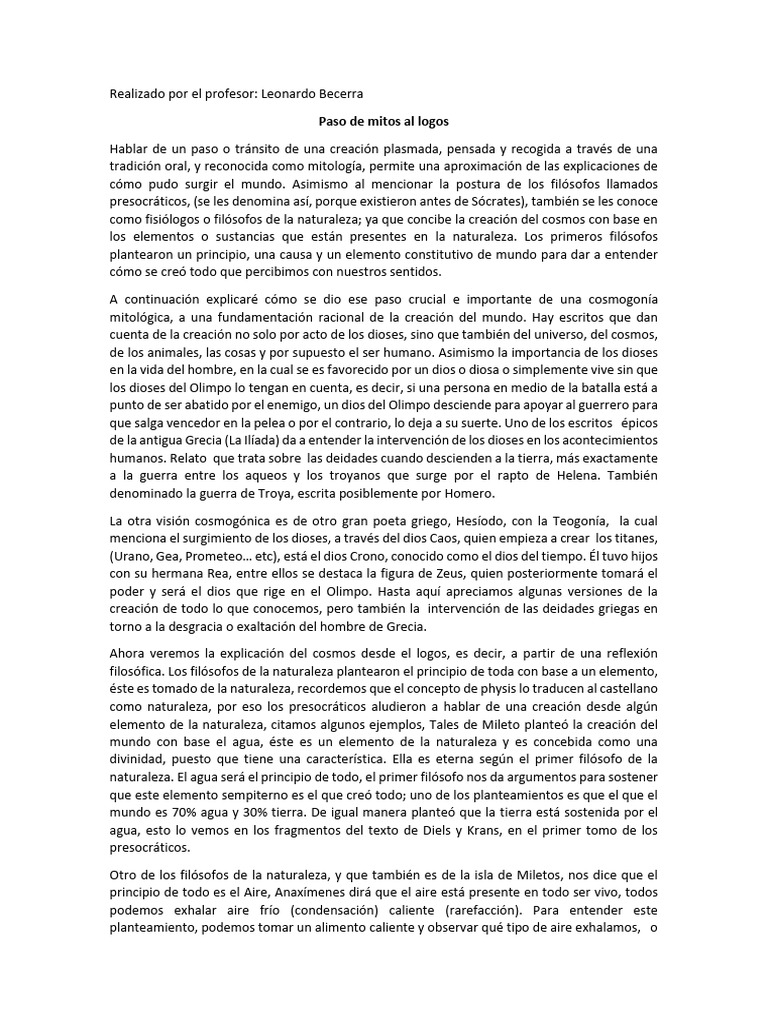 Ejemplo Del Paso de Mitos A Logos | PDF