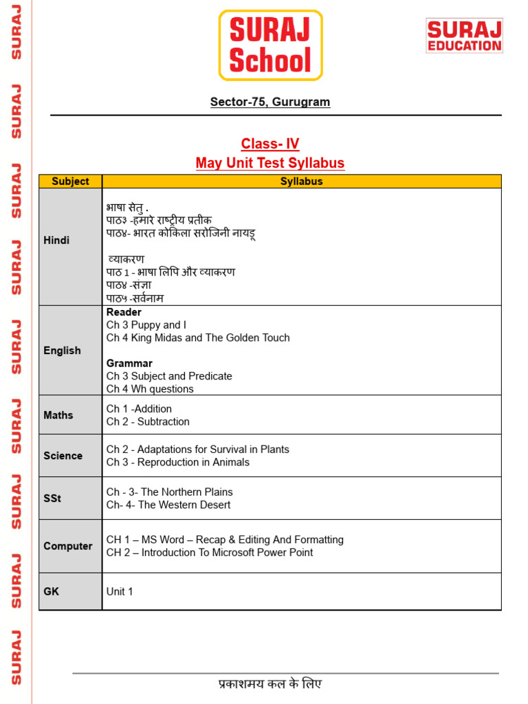 Class IV May Ut Syllabus | PDF