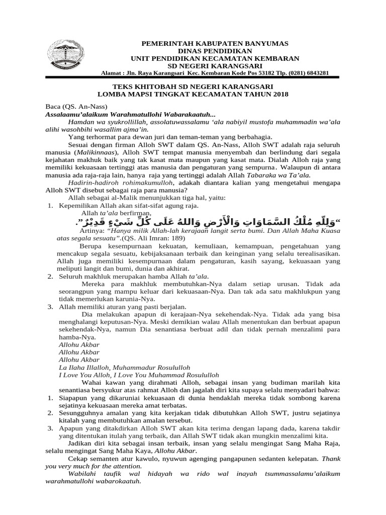 Teks Khitobah Mapsi SDN Karangsari 2018 | PDF