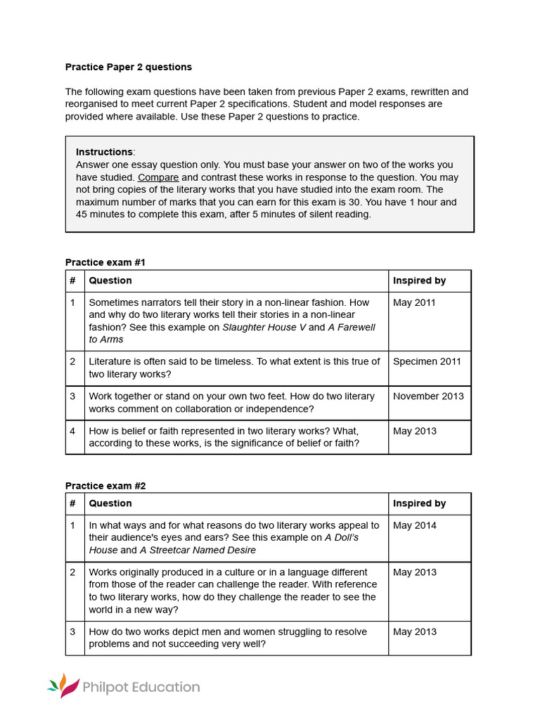Paper 2 Exam Practice Questions | PDF