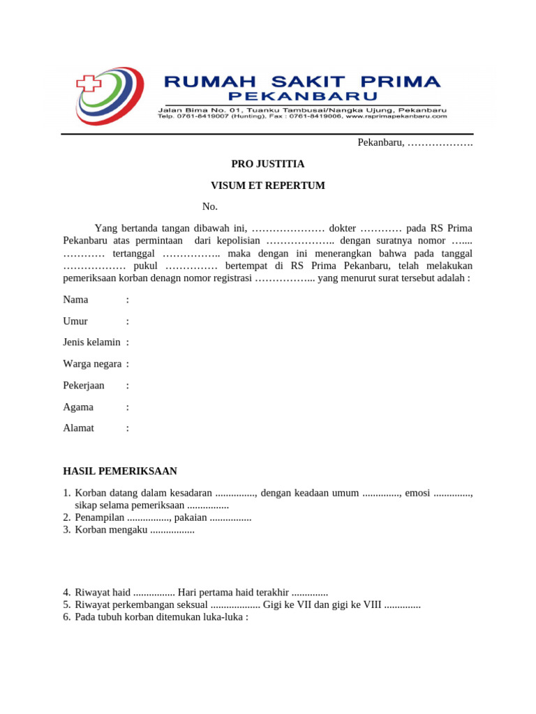 Format Visum Et Repertum Kejahatan Seksual | PDF