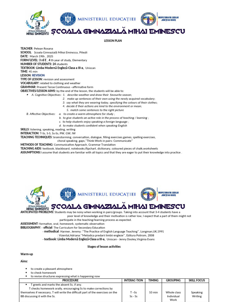 Lesson Plan Revision Cls 3 | PDF | Lesson Plan | Behavior Modification
