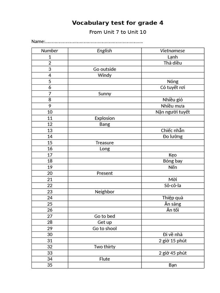 Grade 4 Vocabulary Test Units 7-10 | PDF | Cuisine | Eating Behaviors ...