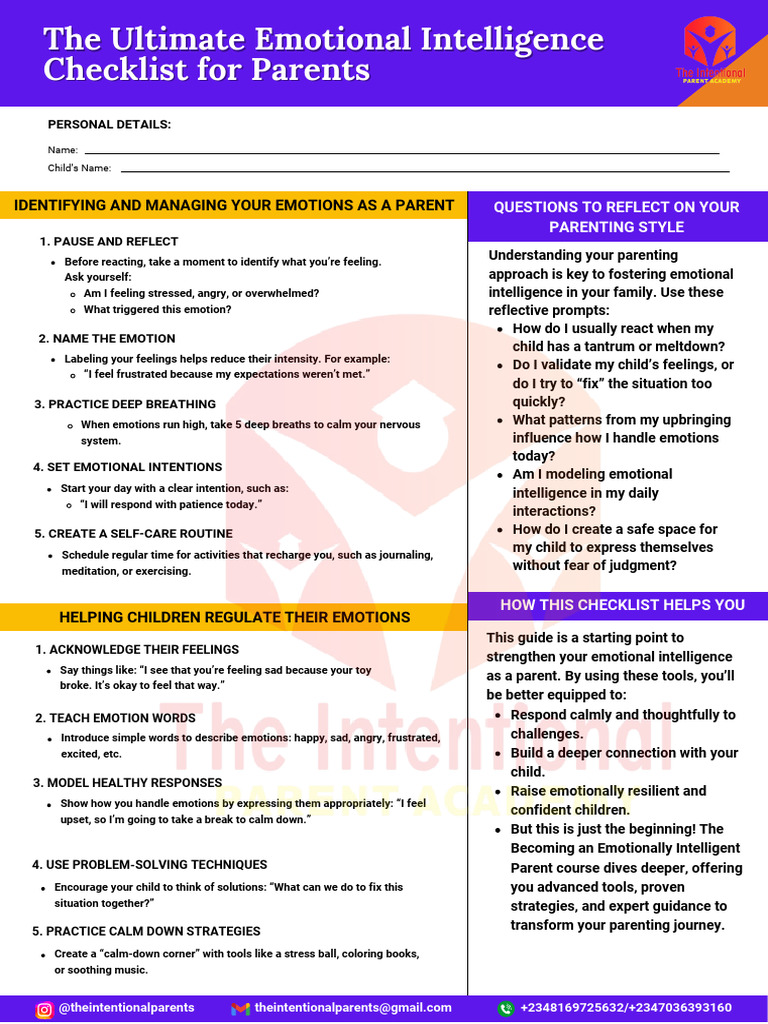 Emotional Intelligence Checklist for Parents | PDF | Emotions | Parenting
