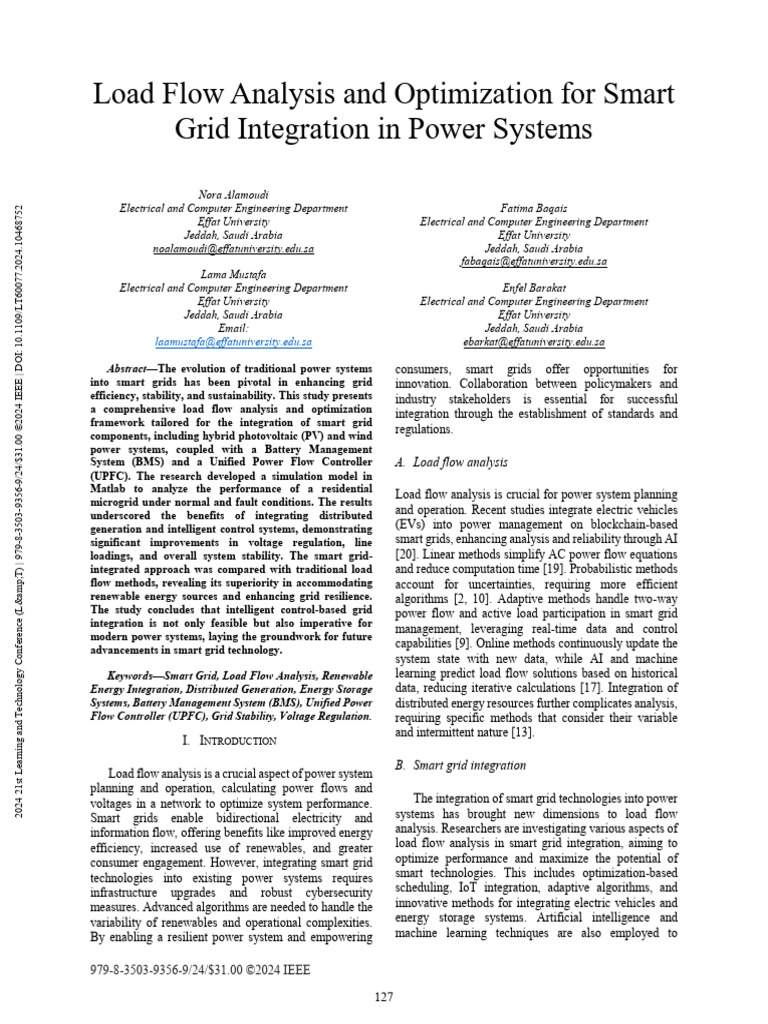 Load Flow Analysis and Optimization For Smart Grid Integration in Power ...