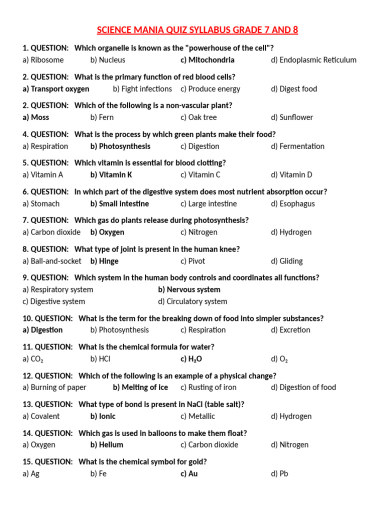Grade 7 and 8 Science Quiz 2025 | PDF | Earth | Jupiter