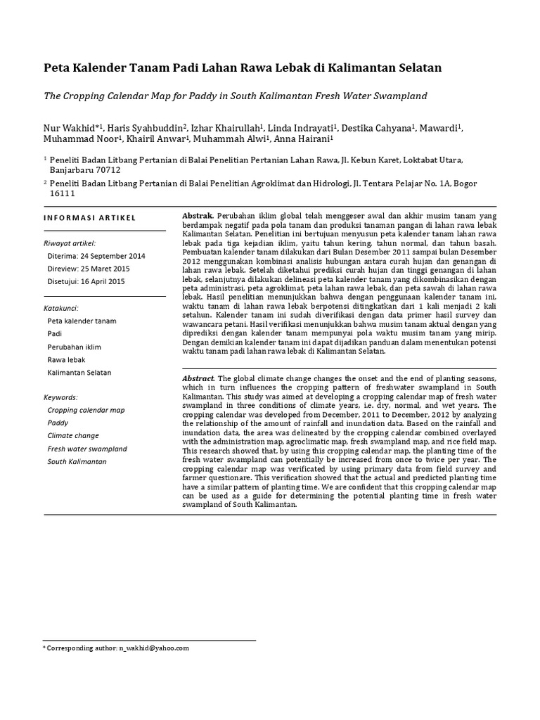 Peta Kalender Tanam Padi Lahan Rawa Lebak Di Kalimantan Selatan | PDF