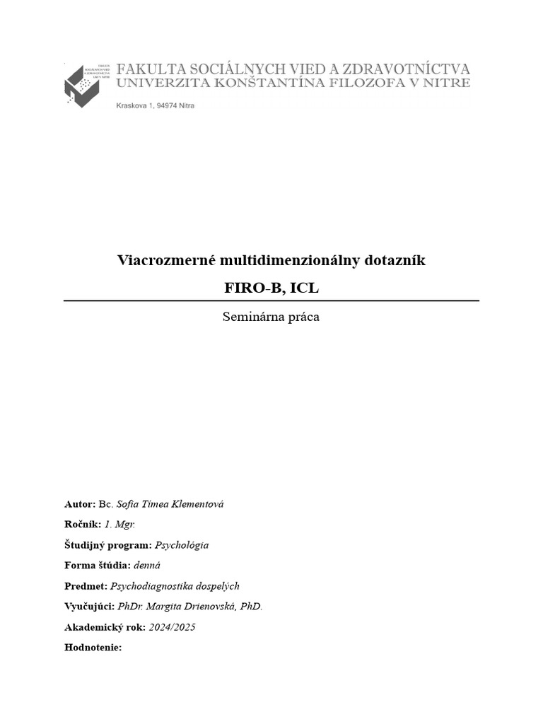 Viacrozmerné multidimenzionálne dotazníky FIRO-B, ICL | PDF
