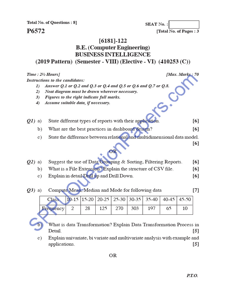 Be Computer Engineering Semester 8 2023 November Business Intelligence Bi 2019 Pattern | PDF ...
