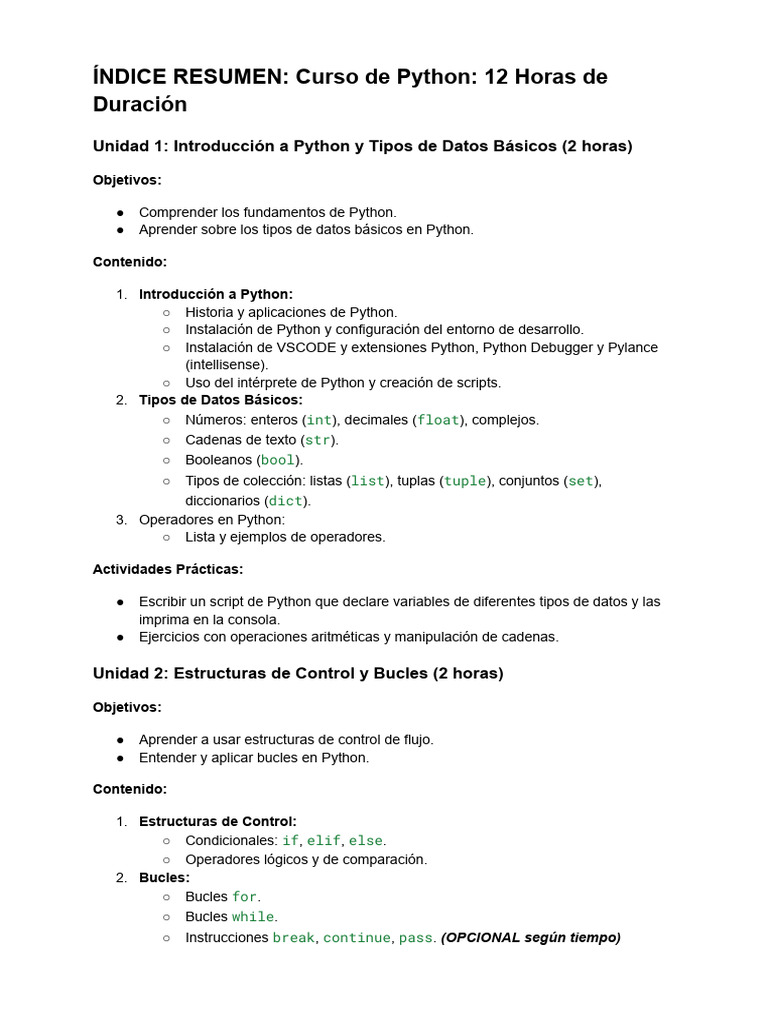 Teoría Curso Python 12 Horas | PDF | Python (lenguaje de programación) | C Sharp (lenguaje de ...