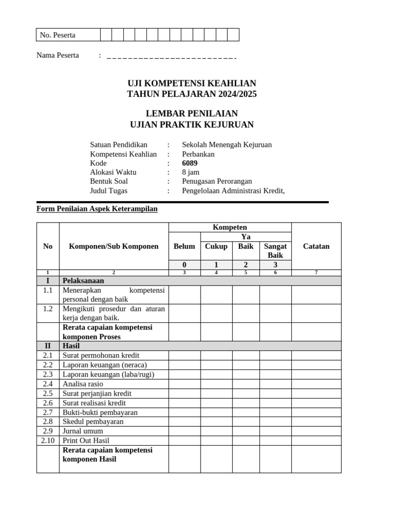 Lembar Penilaian Ukk Kredit | PDF