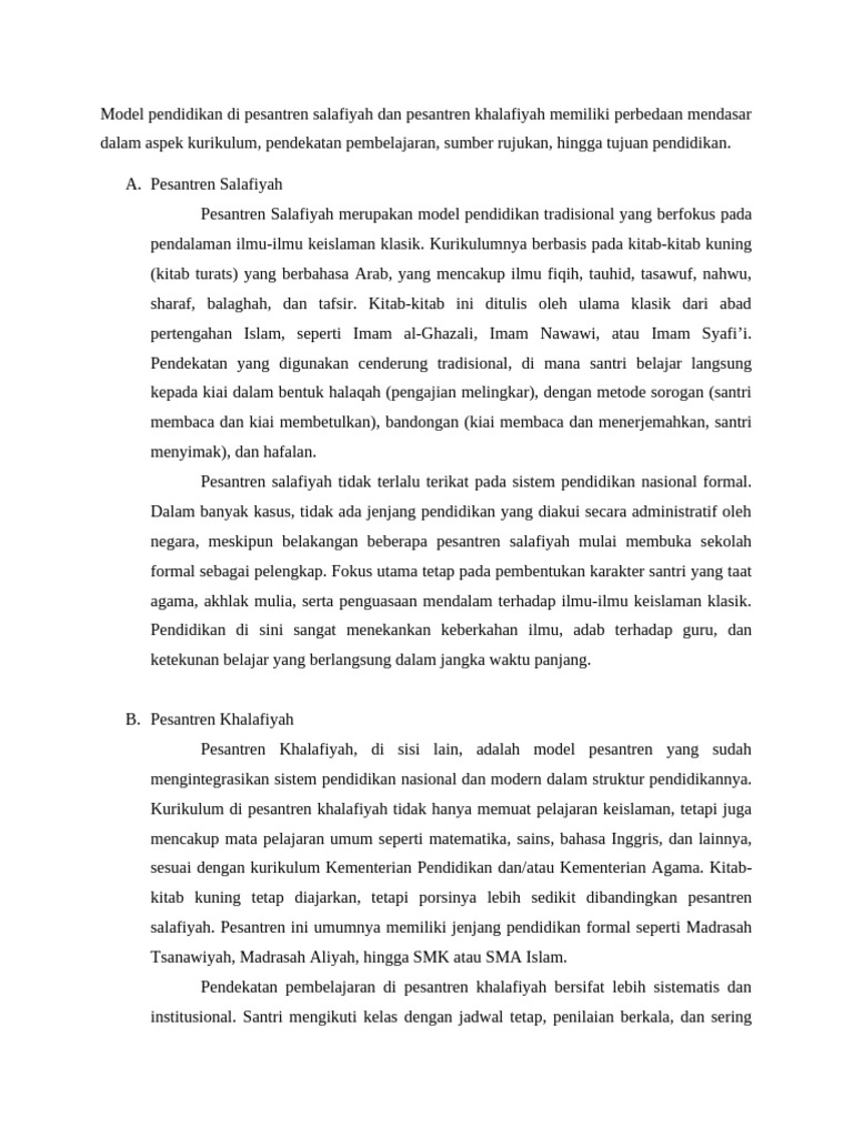 Model Pendidikan Di Pesantren Salafiyah Dan Pesantren Khalafiyah Memiliki Perbedaan Mendasar ...