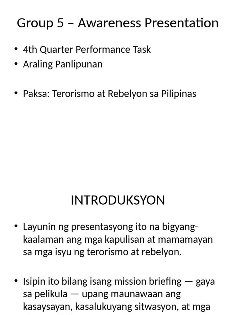 Group5 Terorismo Rebelyon Presentation | PDF