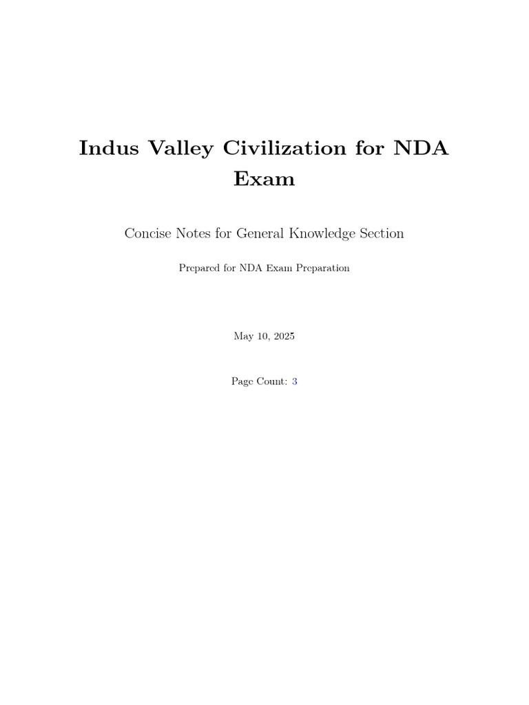 Indus Valley Civilization Notes for NDA | PDF
