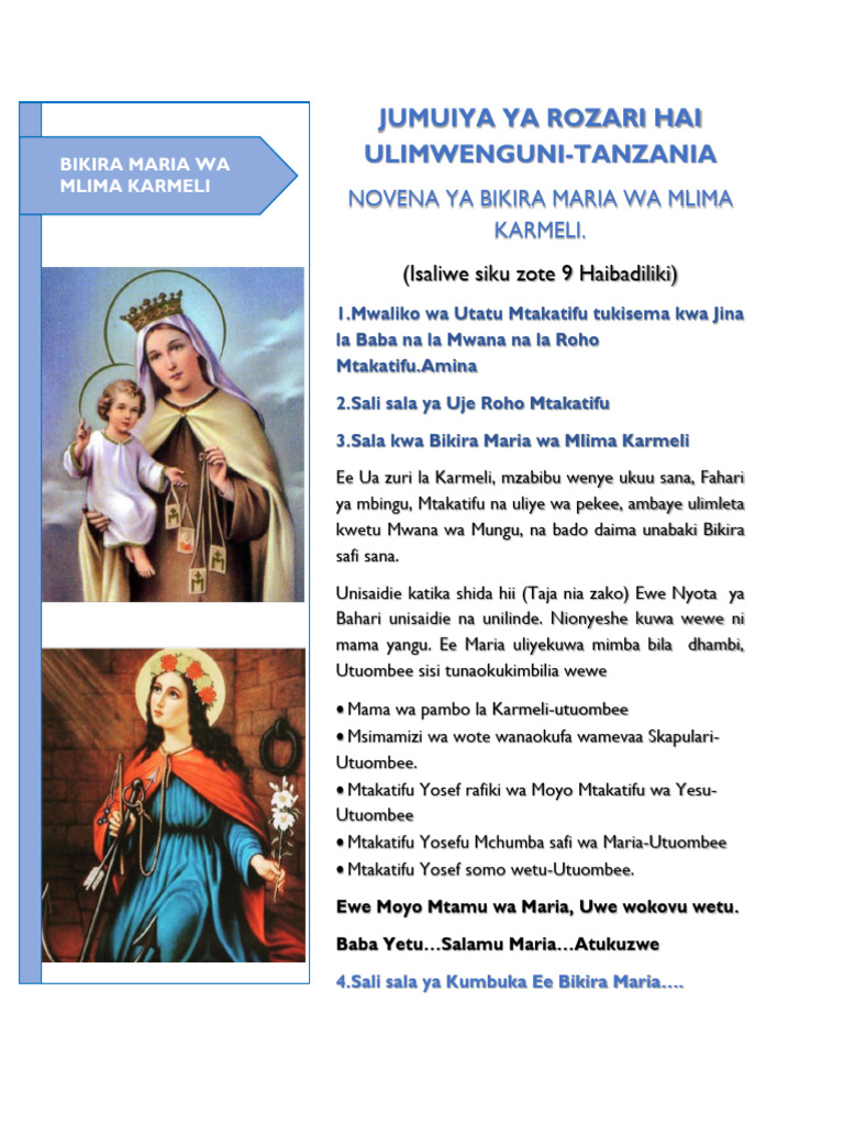Novena Ya Bikira Maria Wa Mlima Karmeli | PDF