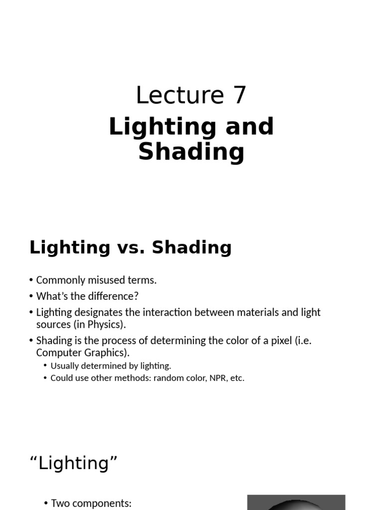 Lecture 7 - Lighting and Shading | PDF | 3 D Computer Graphics ...
