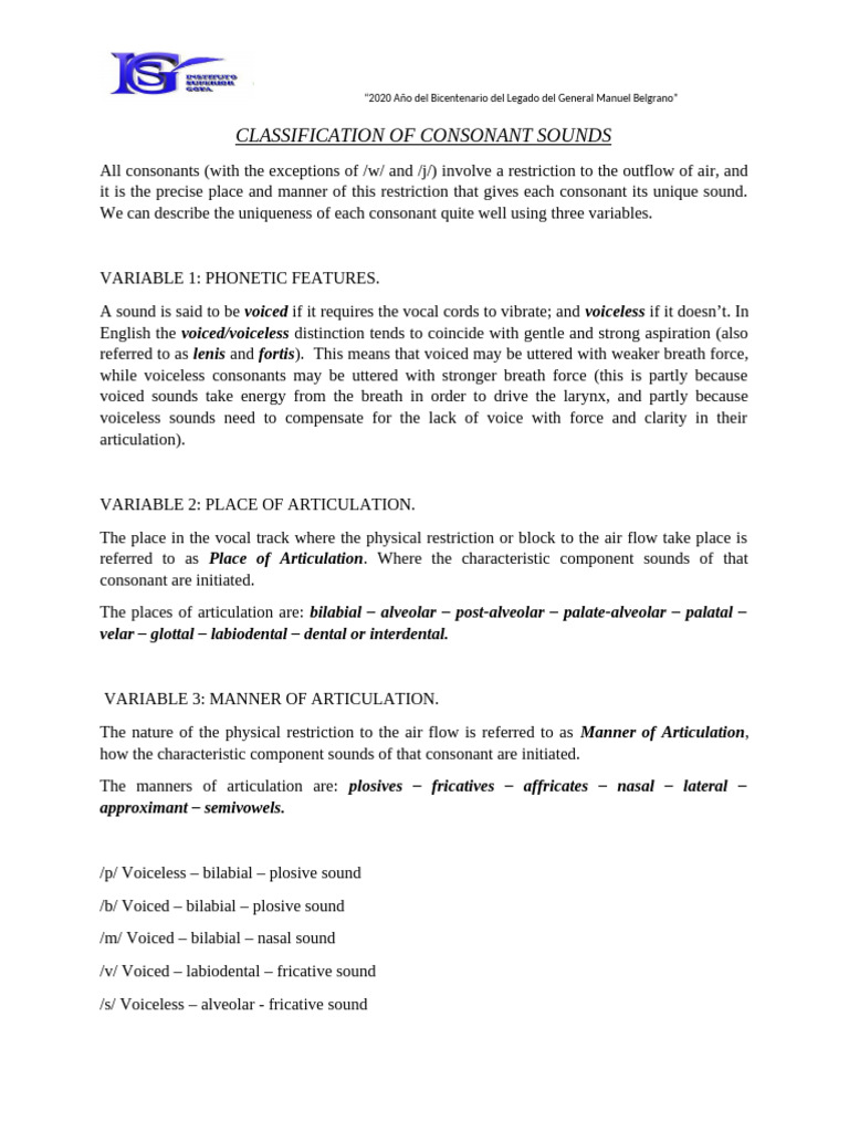 Classification of Consonant Sounds | PDF | Consonant | Phonetics