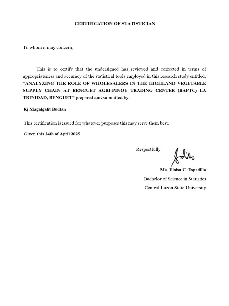 CERTIFICATION OF STATISTICIAN - Docx - 20250423 - 220400 - 0000.pdf - 20250423 - 223917 - 0000 | PDF