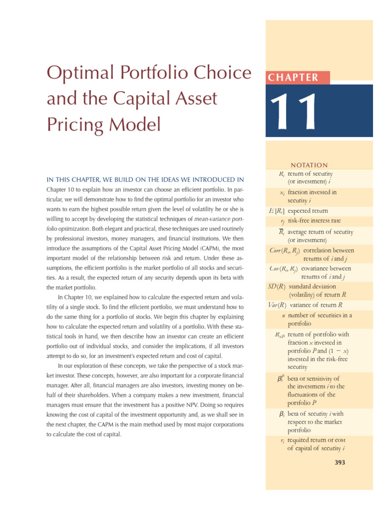 Chapter 11 - Optimal Portfolio Choice and CAPM | PDF | Diversification ...