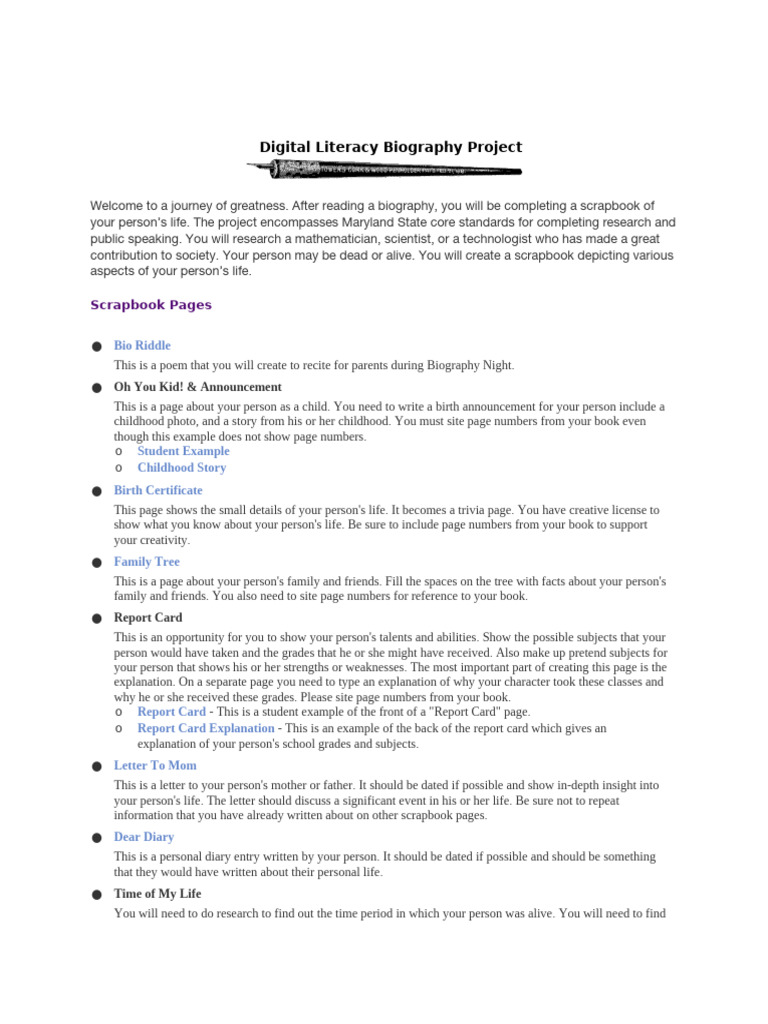 Digital Litracy Scrapbook Biography | PDF | Scrapbooking