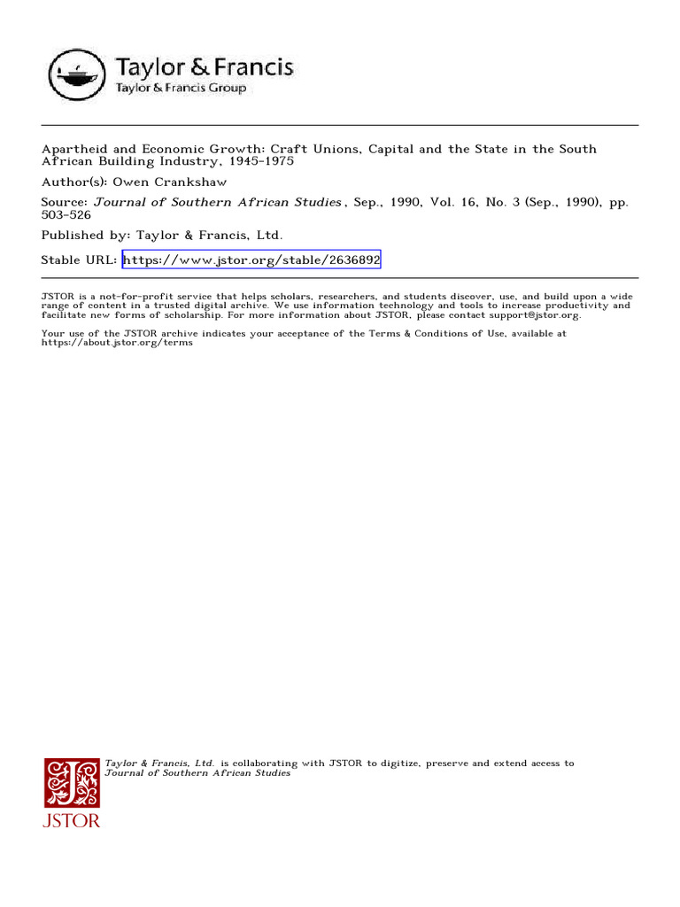 Crankshaw ApartheidEconomicGrowth 1990 | PDF | Labour Economics | Trade ...