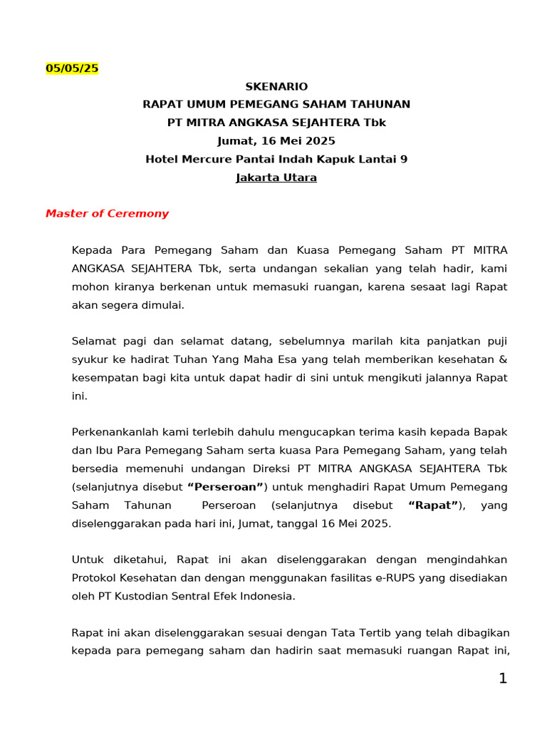 3 Draft Skenario Rupst PT Mas - Tahun Buku 2024 (05mei) | PDF