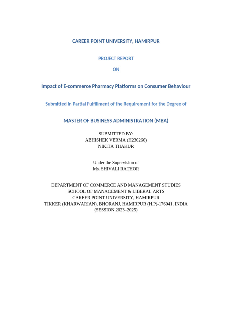 Complete MBA Project Report | PDF | Data | E Commerce