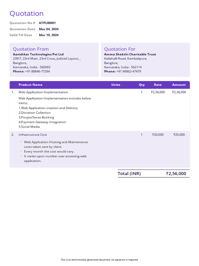 quotation-atpl00001-aavishkar-technologies-pvt-ltd-amma-shakthi-charitable-trust | PDF