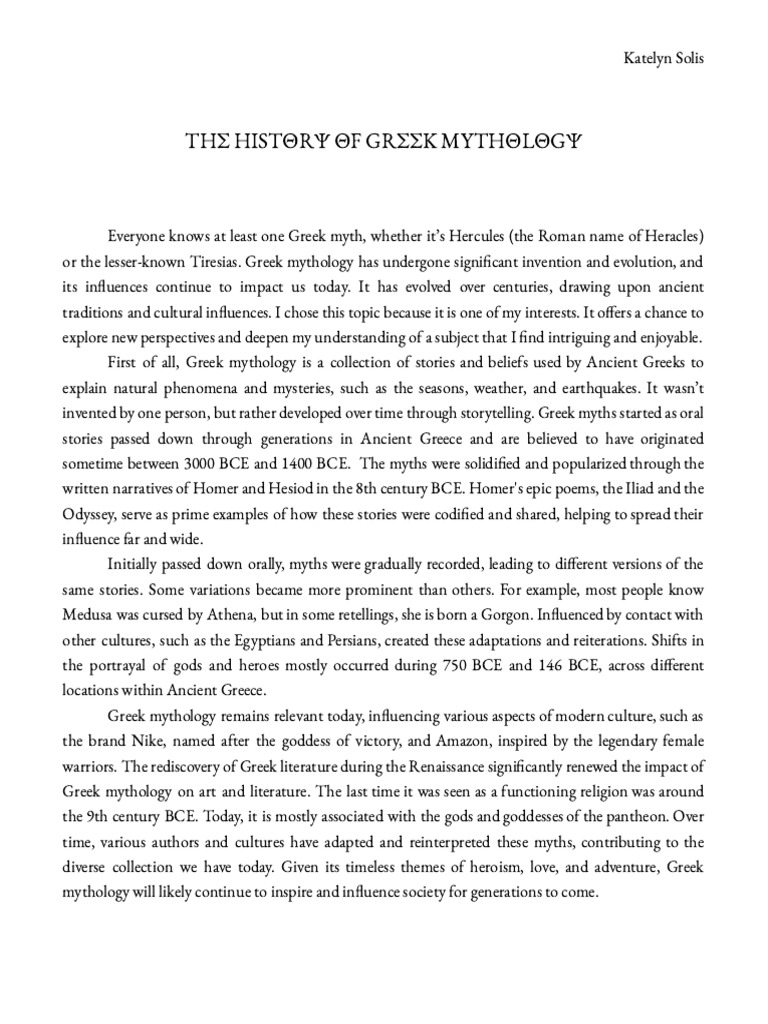 History of Greek Mythology Written Component | PDF