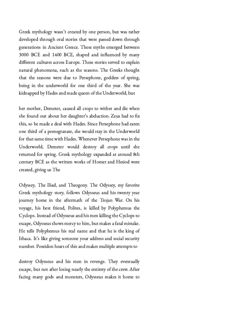 History of Greek Mythology Speech | PDF