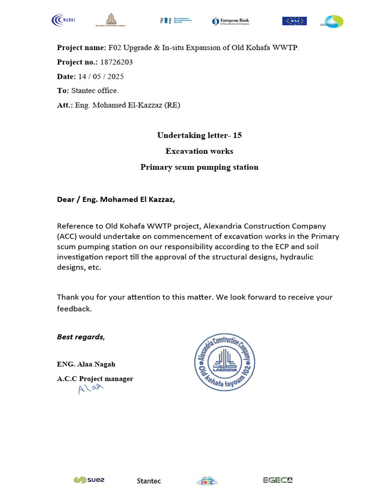 Under Taken Letter - 15 (Primary Scum Pumping Station) - Excavation ...