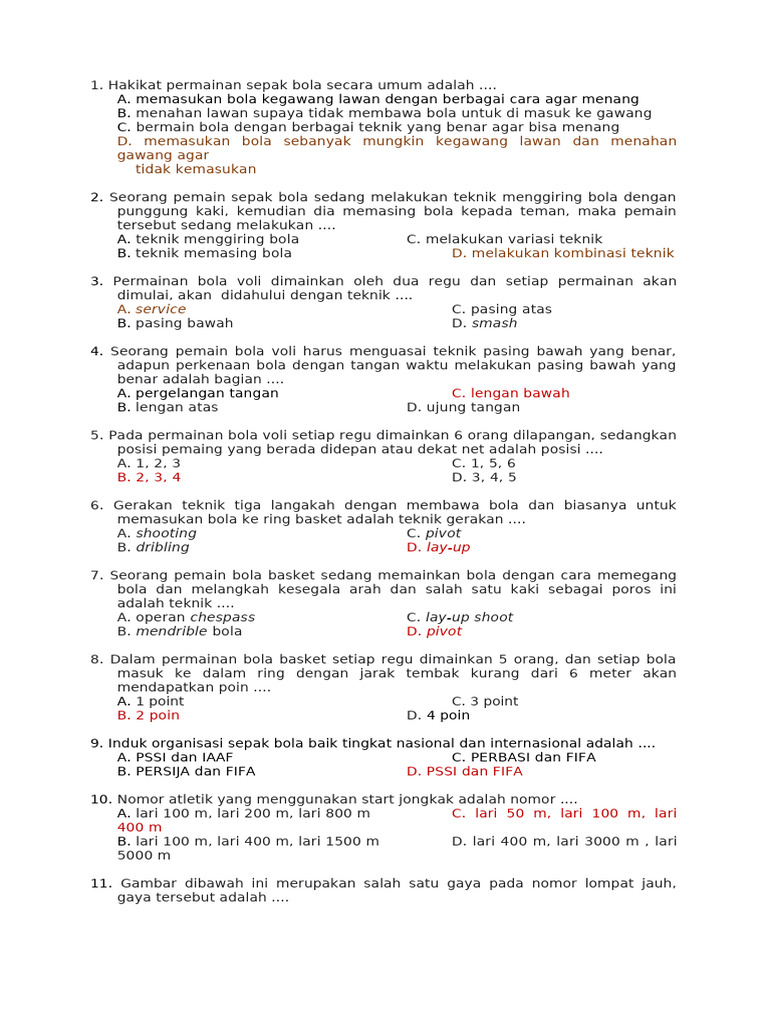 Latihan Soal PJOK USEK | PDF