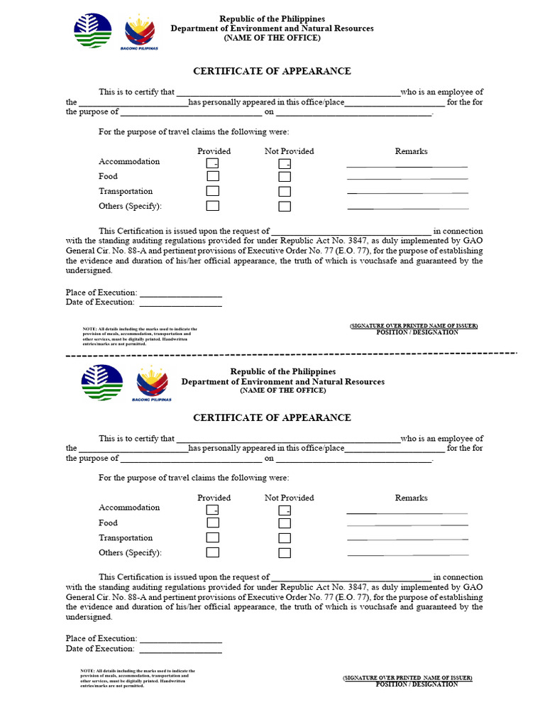 Certificate of Appearance Template | PDF