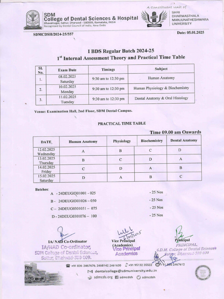 1st BDS 24-25 B 1st IA Time Table Anatomy | PDF