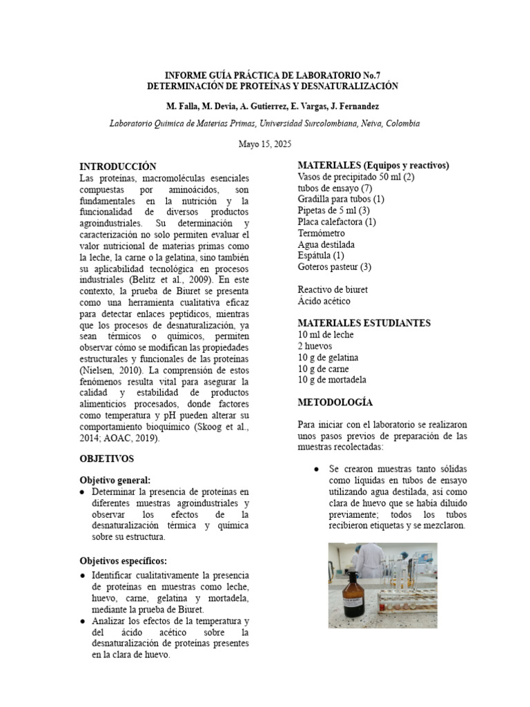 Informe Laboratorio #7 Guia Practica de Laboratorio Sobre Determinación de Proteinas y ...