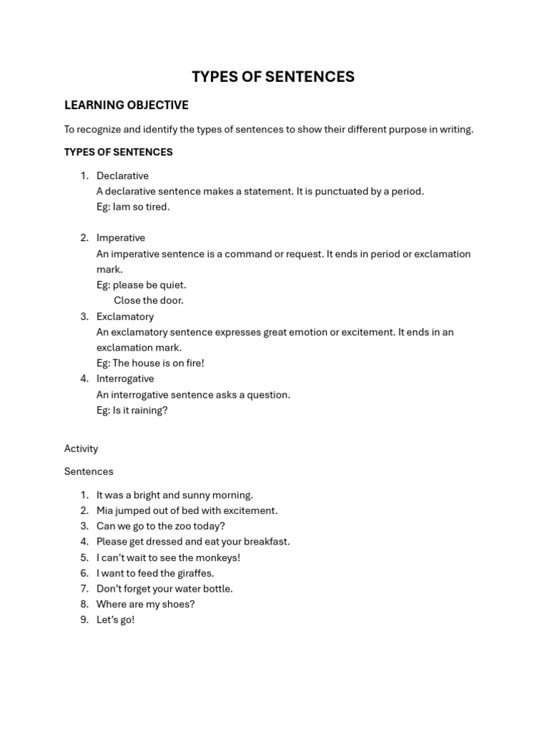 Types of Sentences Study Notes-1 | PDF