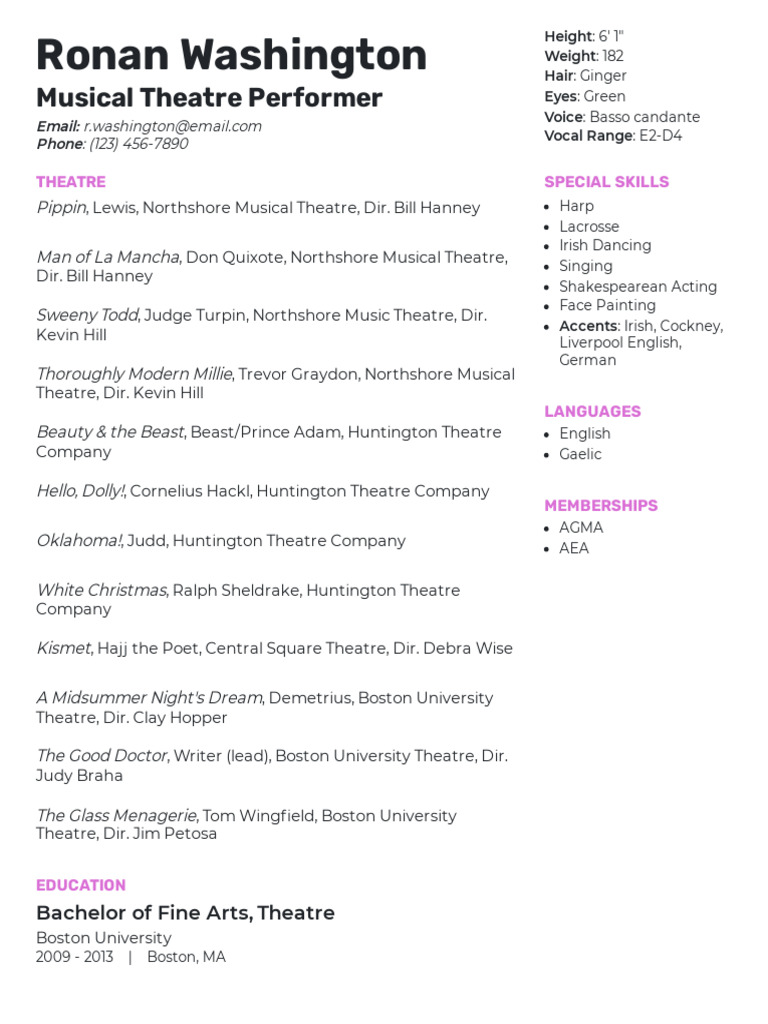 Musical Theatre Resume Example | PDF