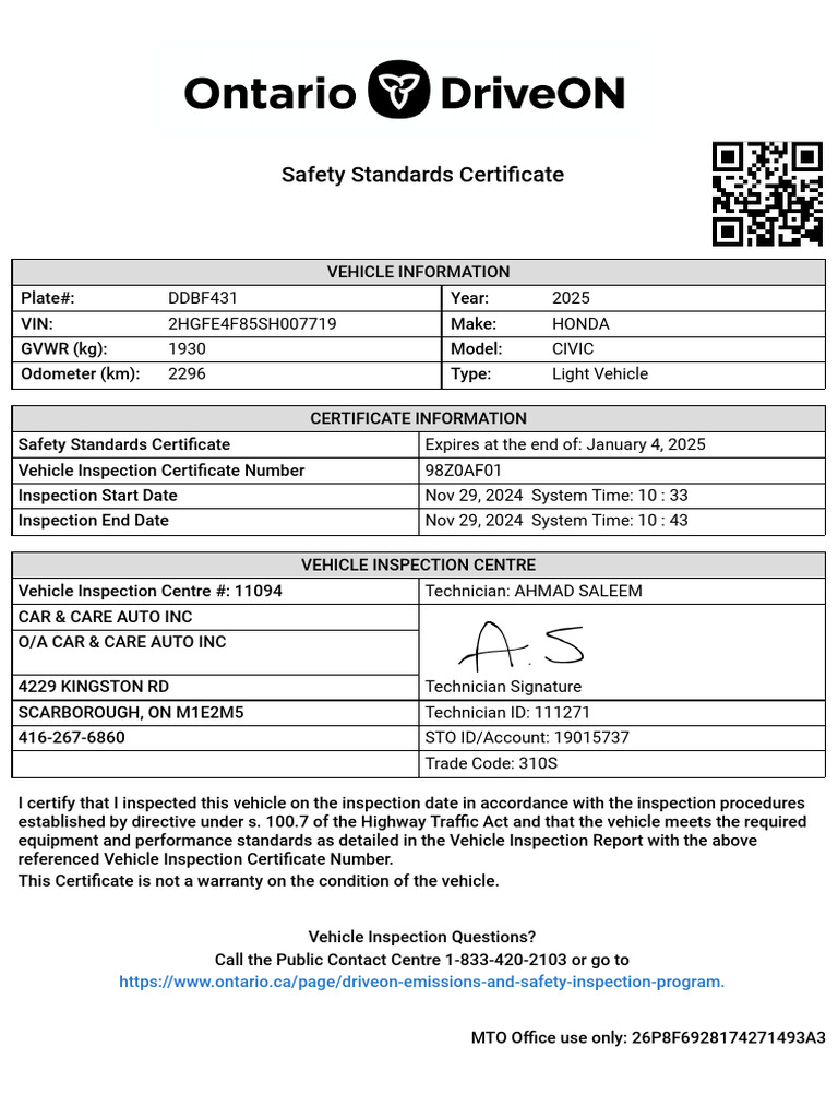 Inspection Certificate | PDF