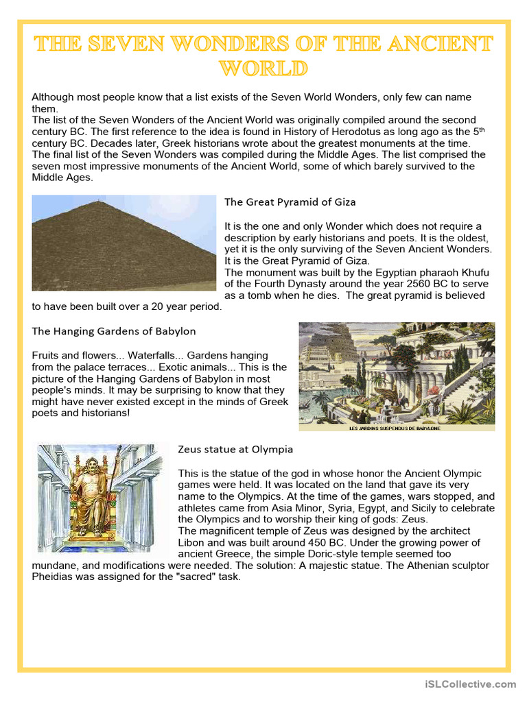 Easy Reading - The Seven Wonders of The Ancient World | PDF | Egyptian ...