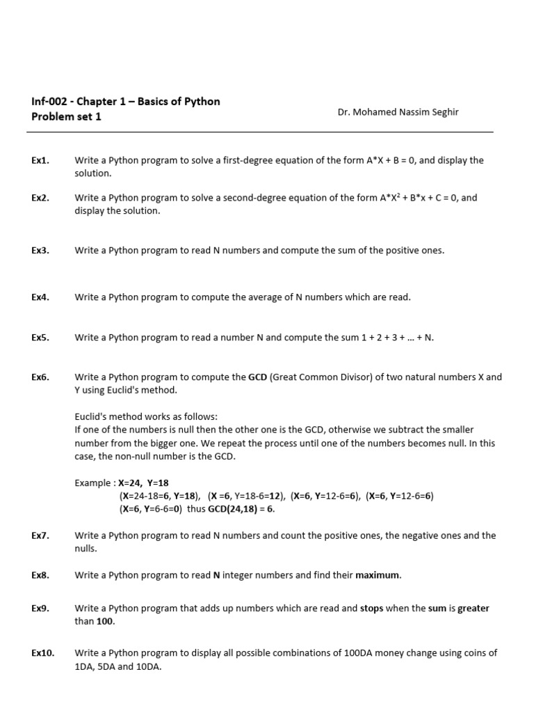 TD Chapter 1 Basics of Python | PDF
