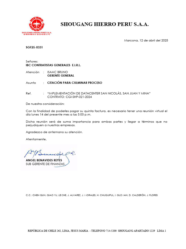 SGF25-0331 Citacion para Culminar Proceso - Ibc | PDF