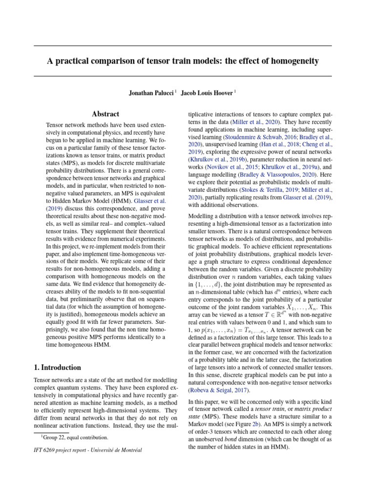 A Practical Comparison of Tensor Train Models: The Effect of Homogeneity | PDF | Tensor | Wave ...