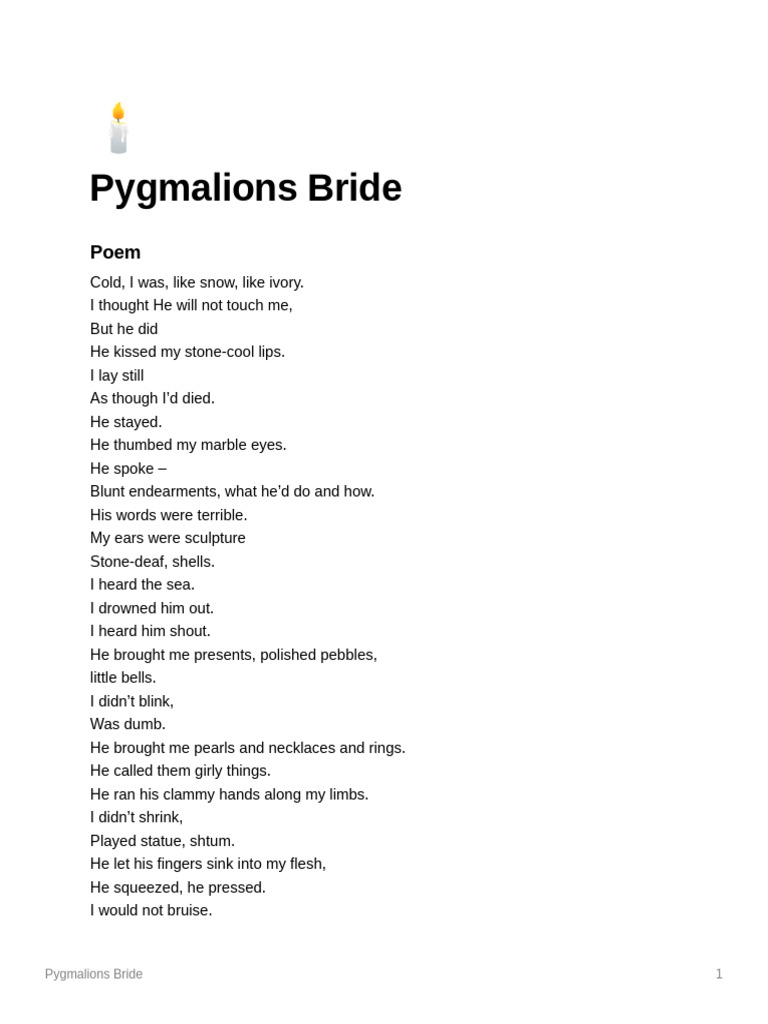 Pygmalions Bride Poem | PDF