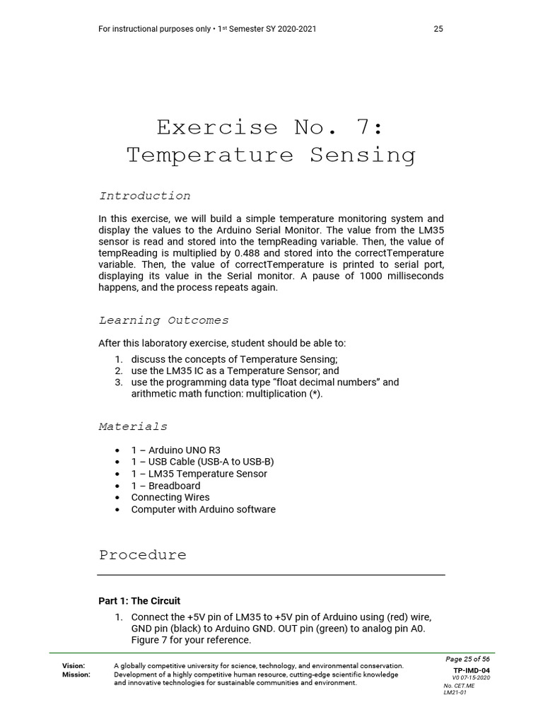 MEng 125n Laboratory Exercise 7 | PDF | Arduino | Computer Science