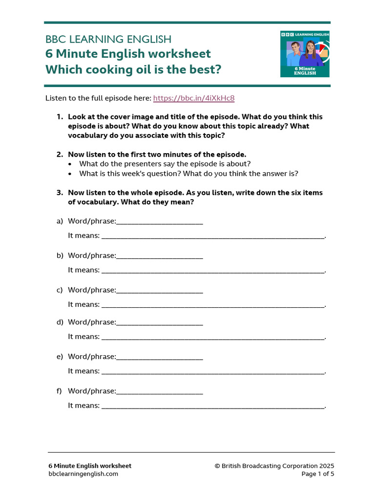 250515_6_minute_english_which_cooking_oil_is_the_best_worksheet | PDF ...