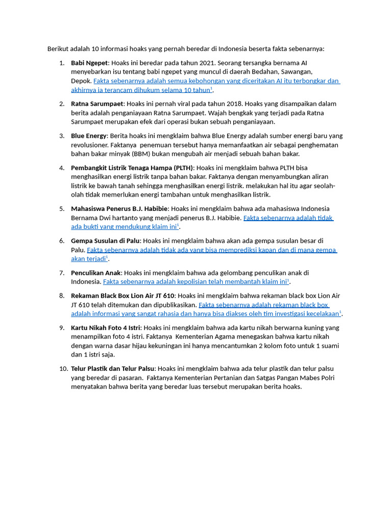 Berikut Adalah 10 Informasi Hoaks Yang Pernah Beredar Di Indonesia ...