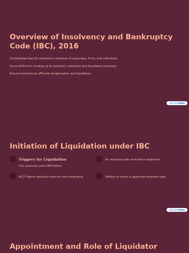 Overview of Insolvency and Bankruptcy Code IBC 2016 | PDF